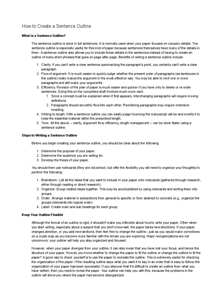 How To Create A Sentence Outline | PDF | Sentence (Linguistics) | Paragraph