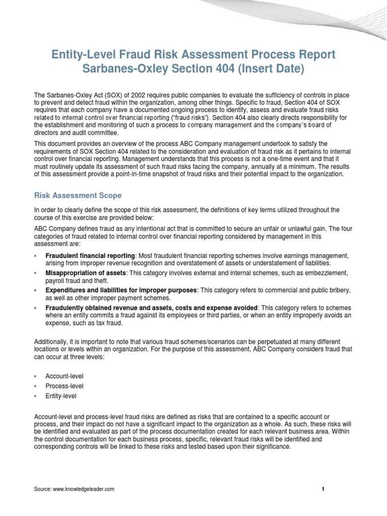 Entity-Level Fraud Risk Assessment Process Report | PDF | Fraud ...