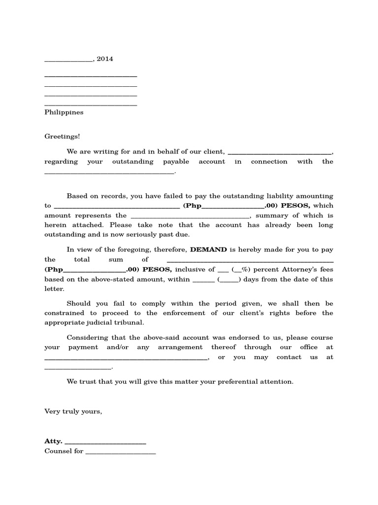 Demand Letter - Sample | PDF | Finance & Money Management