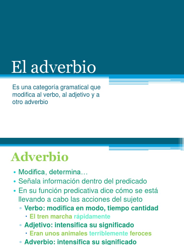 El adverbio: Es una categoría gramatical que modifica al verbo, al ...