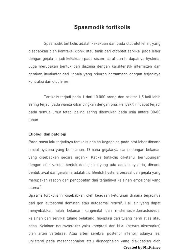 Tortikolis Spasmodik: Gejala dan Penanganan | PDF