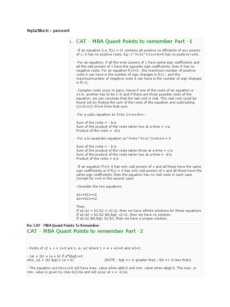 CAT Quants Point To Remember | PDF | Triangle | Rectangle