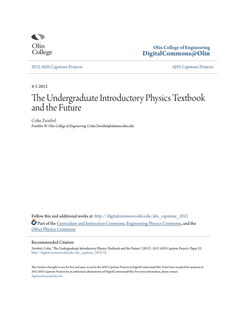 The Undergraduate Introductory Physics Textbook and The Future | PDF ...