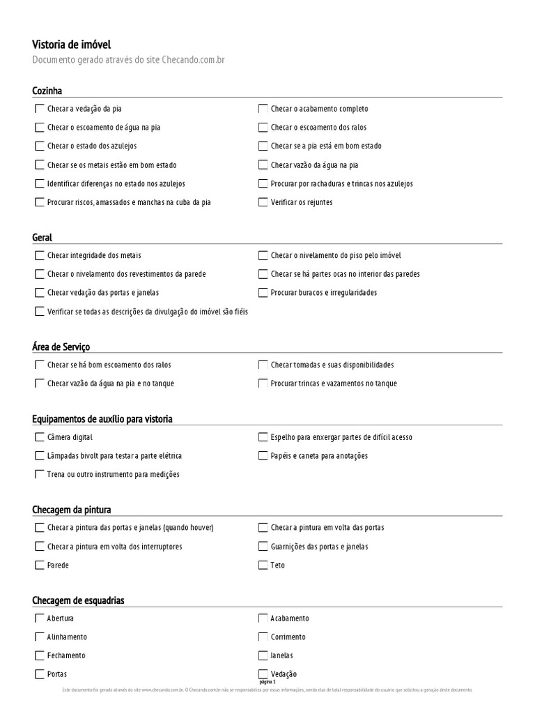 Checklist Vistoria de Imóvel | Chuveiro | Banheiro