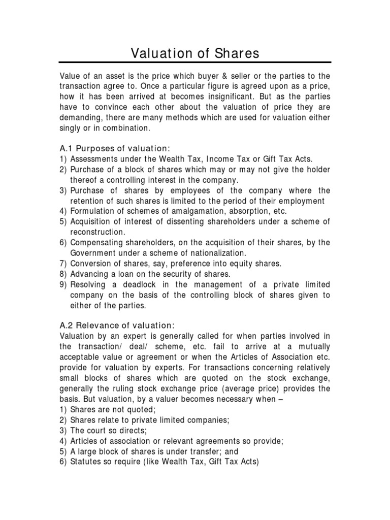 Share Valuation - 1 PDF | PDF | Valuation (Finance) | Equity (Finance)