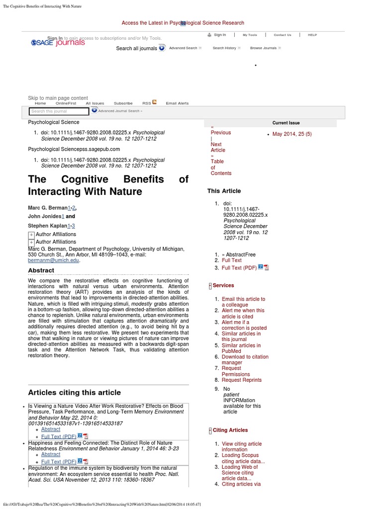The Cognitive Benefits of Interacting With Nature | PDF | Attention ...