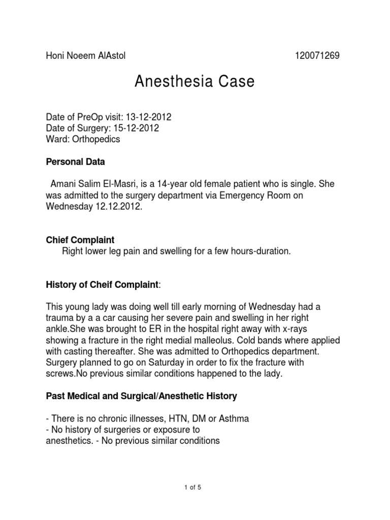 Anesthesia Case | PDF | Anesthesia | Emergency Department