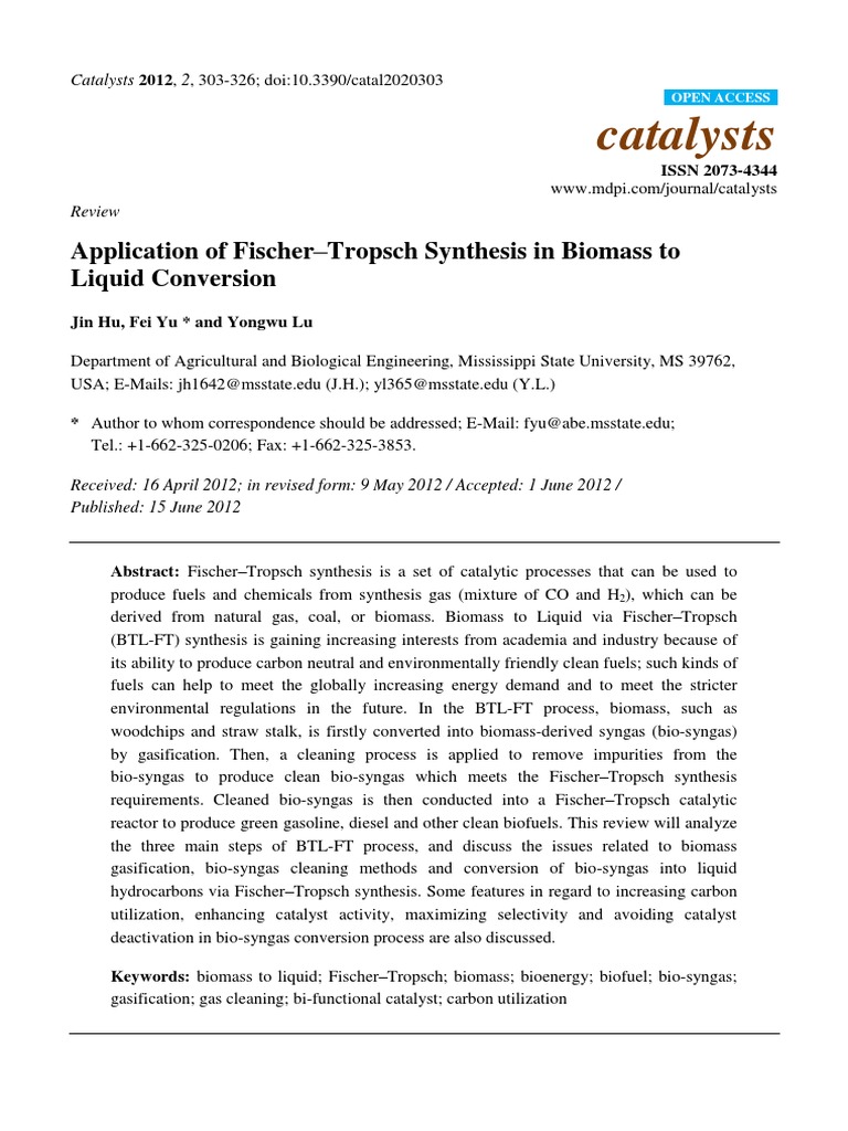 Application of Fischer-Tropsch Synthesis in Biomass To Liquid ...