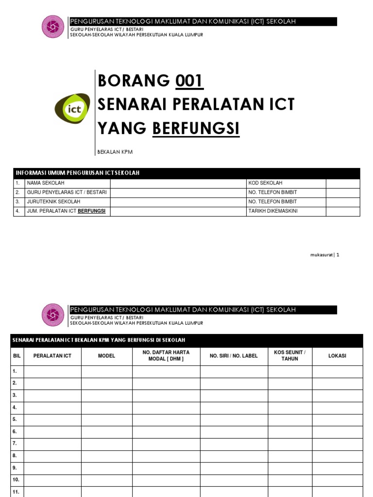001-Senarai Peralatan Ict Berfungsi Sekolah | PDF