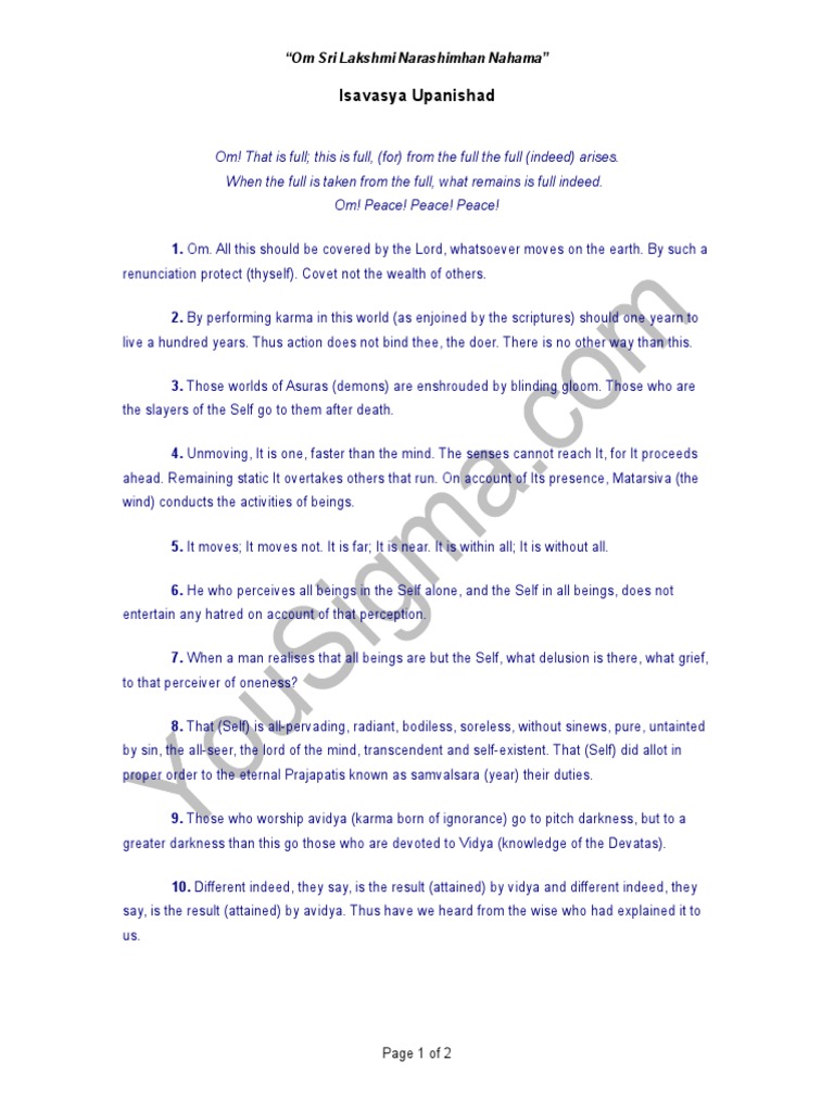 Isavasya | PDF | Religious Belief And Doctrine | Religious Faiths