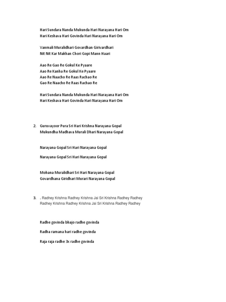 Hari Sundara Nanda Mukunda Hari Narayana Hari Om | PDF