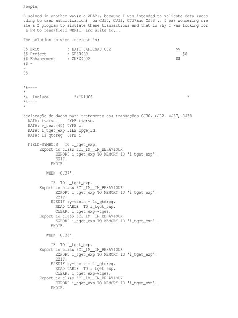 SAP ABAP Enhancement for CJ Transactions | PDF