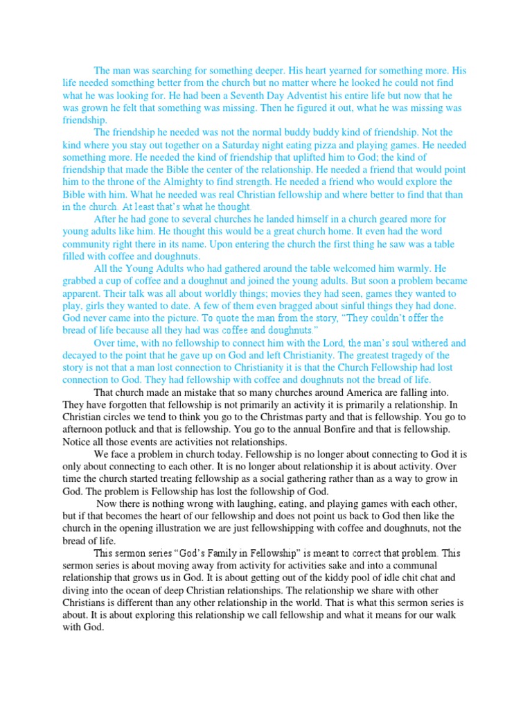 God's Family in Fellowship - Sermon 1 | PDF | Sermon | Jesus