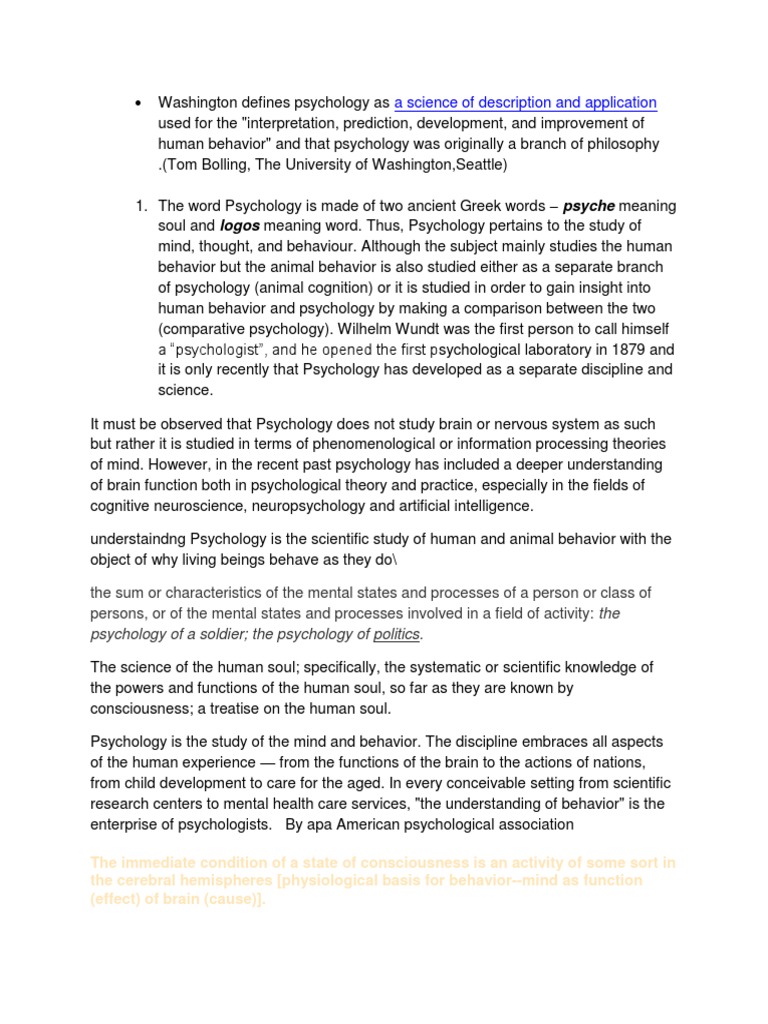 Psycology Definitions | Mind | Psychology & Cognitive Science