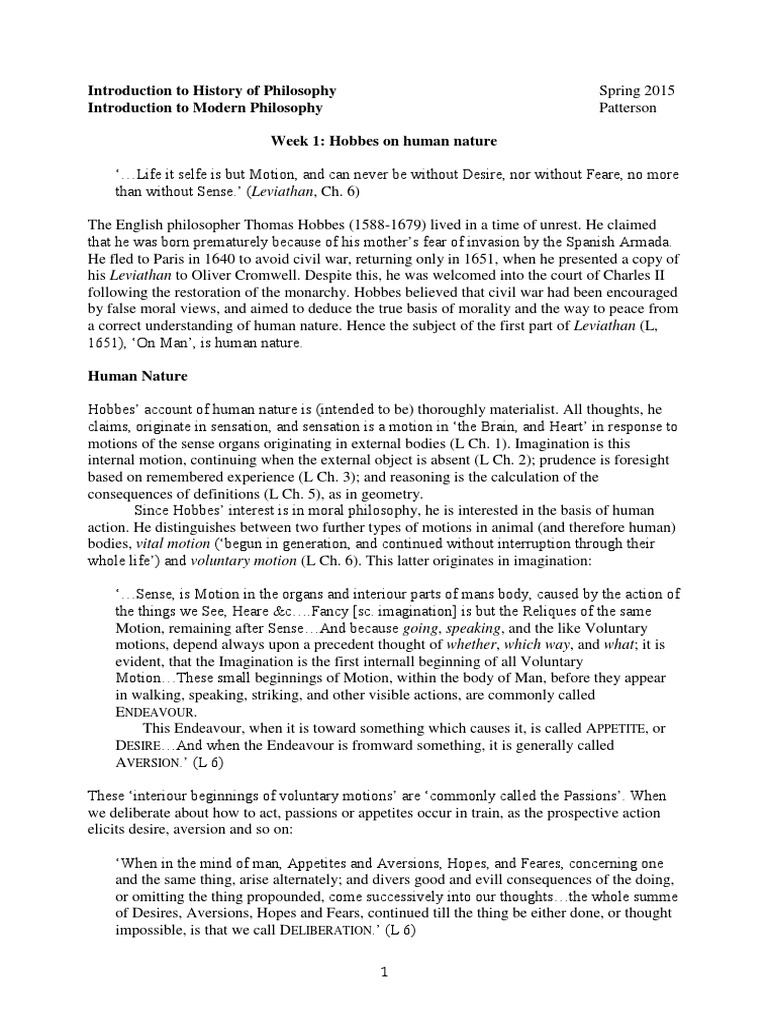 Hobbes On Human Nature | PDF | Thomas Hobbes | Leviathan (Book)