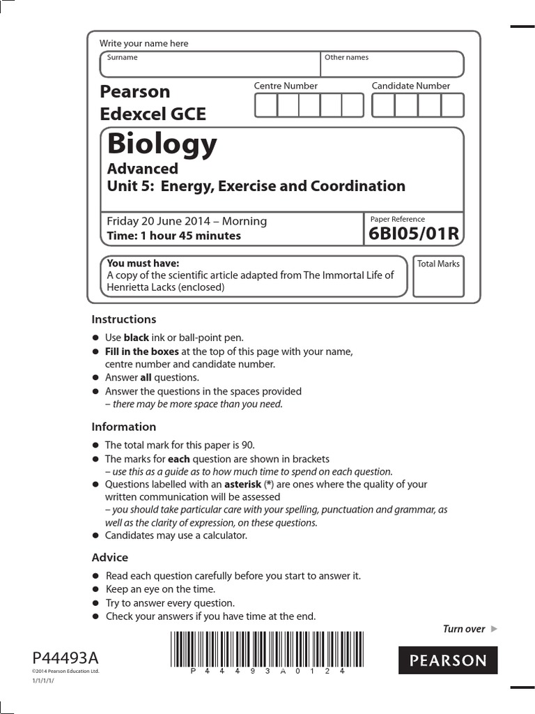 Edexcel GCE Biology Unit-5 June 2014 Question Paper (R) | Download Free PDF | Cell Potency | Knee