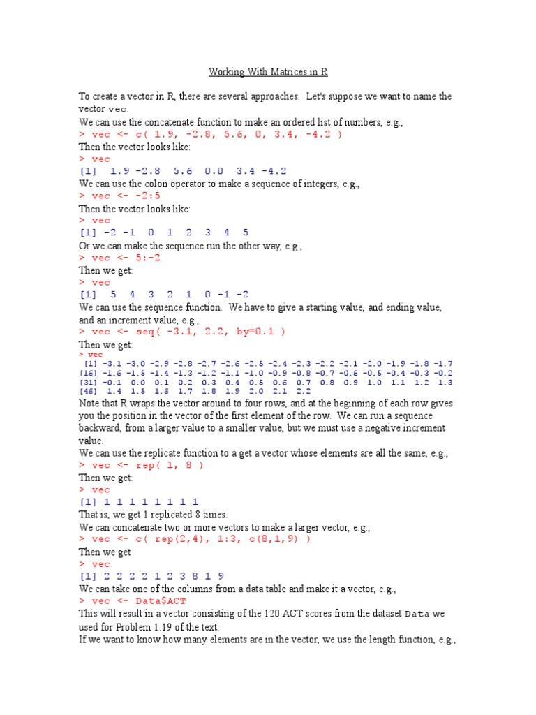 Matrices in R | PDF