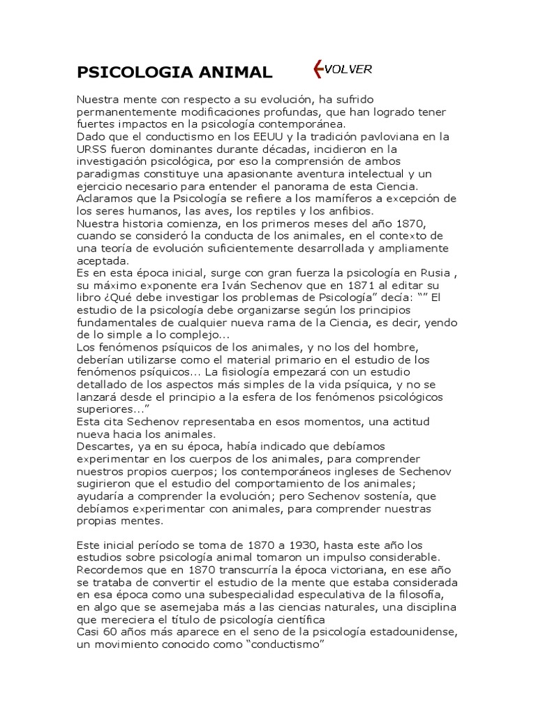 Psicologia Animal | PDF | Mente | Sicología