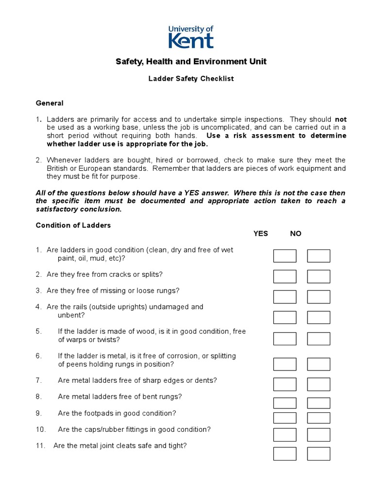 Ladder Safety Checklist | PDF | Ladder