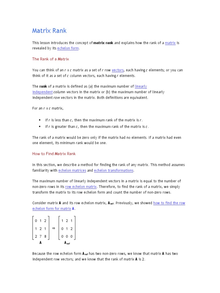 Matrix Rank(1) | Matrix (Mathematics) | Matrix Theory