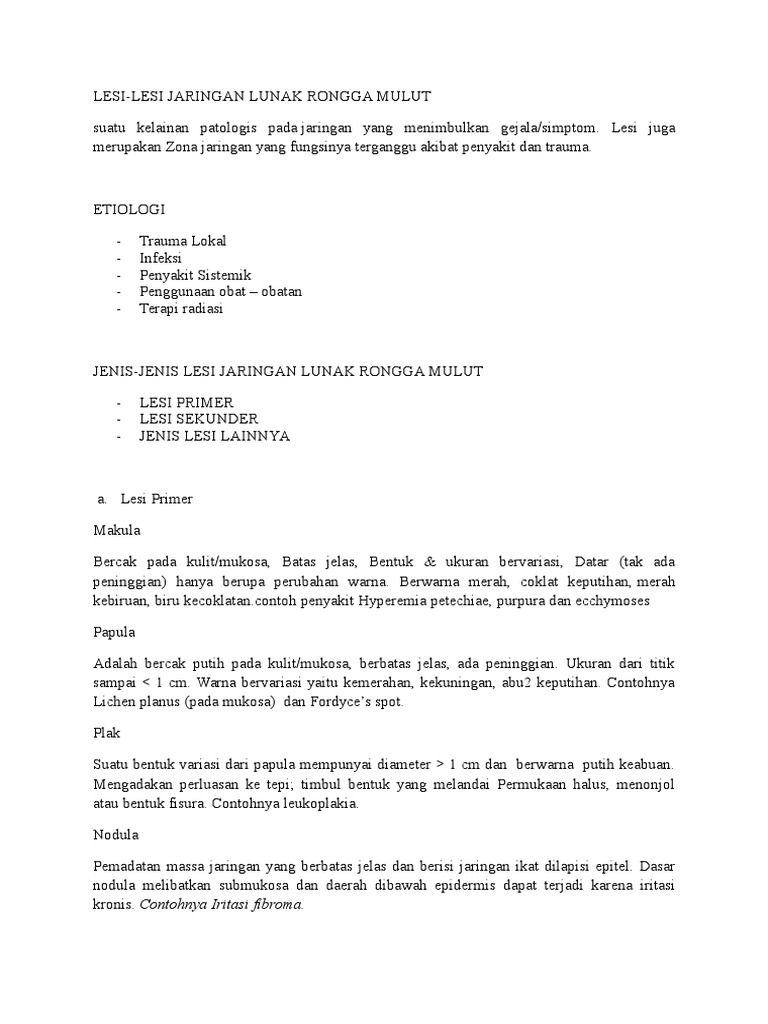 Jenis dan Contoh Lesi Rongga Mulut | PDF | Sains & Matematika