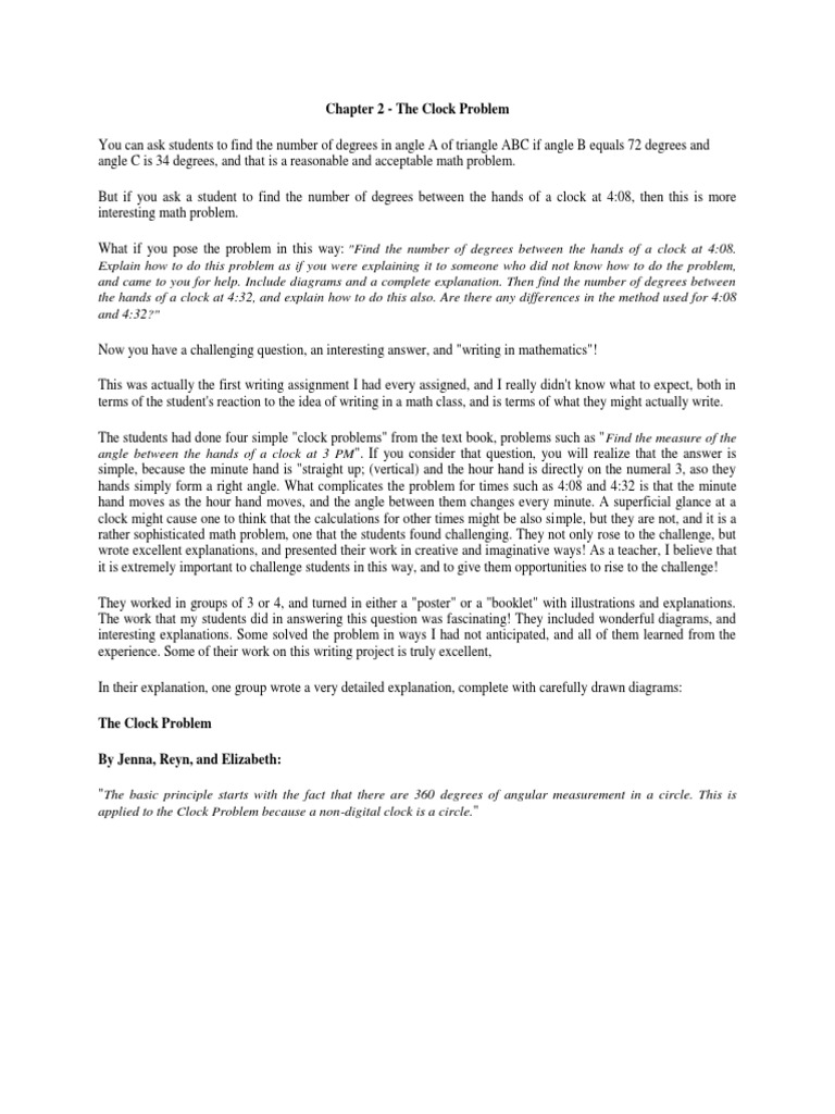 The Clock Problem Pdf Clock Angle