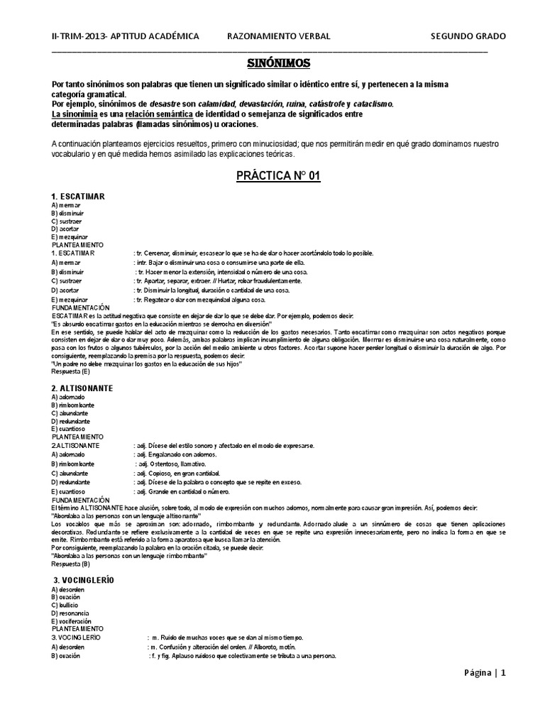 Practica de Sinonimos PDF | PDF