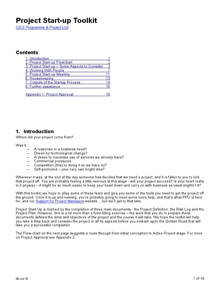 Project Startup Toolkit | PDF | Startup Company | Small Business ...