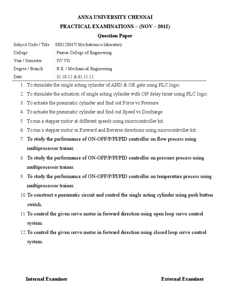 Anna University Chennai Practical Examinations - (Nov - 2012) Question Paper | PDF