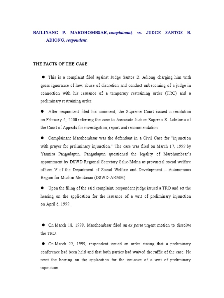 Marohombsar Vs Judge Adiong | PDF | Injunction | Ex Parte