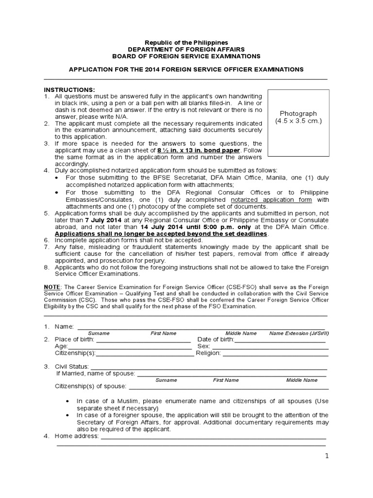 Application Form Foreign Service Exam | PDF | Career & Growth | Business