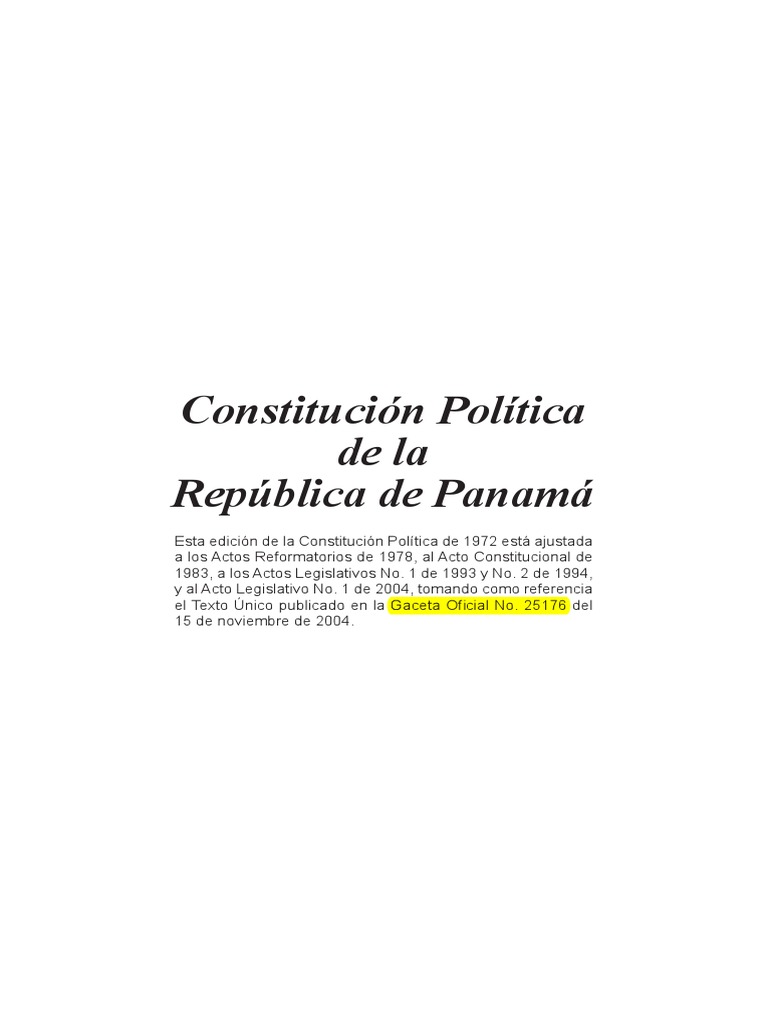 Constitución - Política de La Republica de Panama | Panamá | Constitución