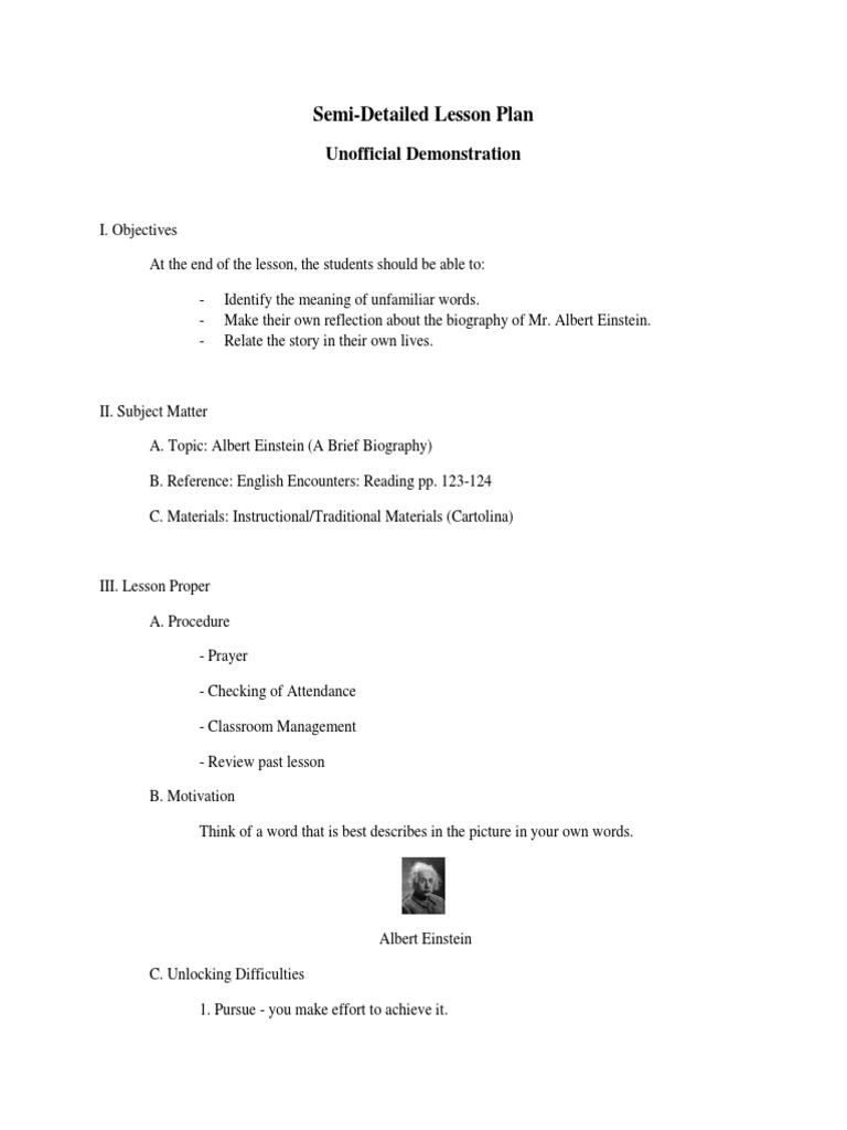 Lesson Plan | PDF | Albert Einstein | Lesson Plan