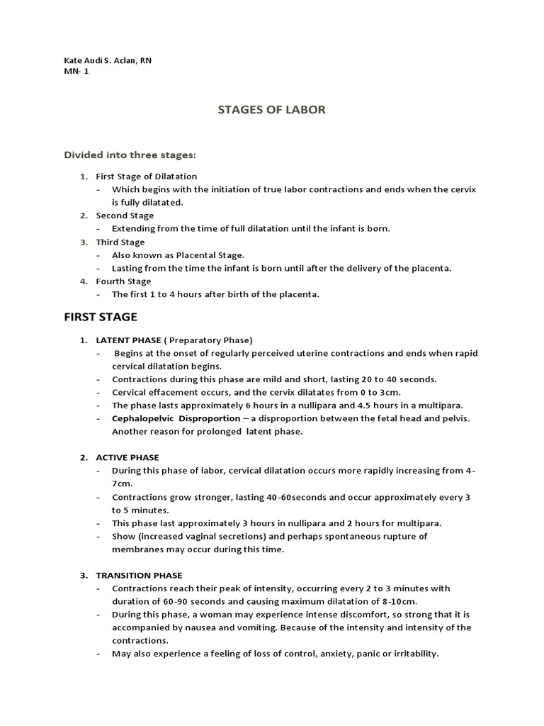 Stages of Labor | PDF | Childbirth | Human Reproduction
