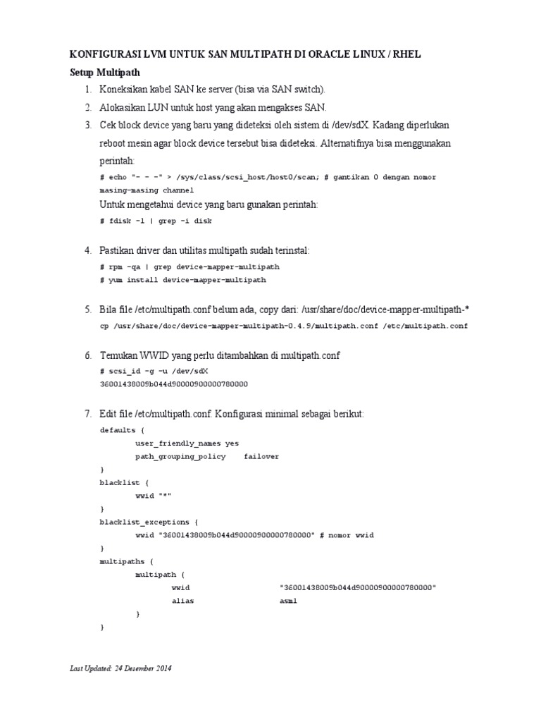 Konfigurasi LVM Untuk SAN Multipath Linux | PDF