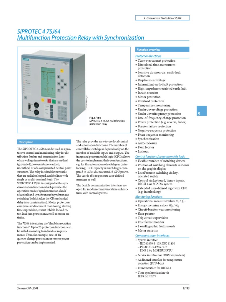 Siprotec Catalog 7sj64 | PDF