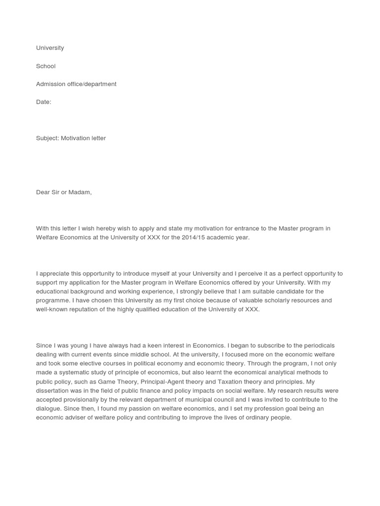 Motivation Letter | Academic Degree | University