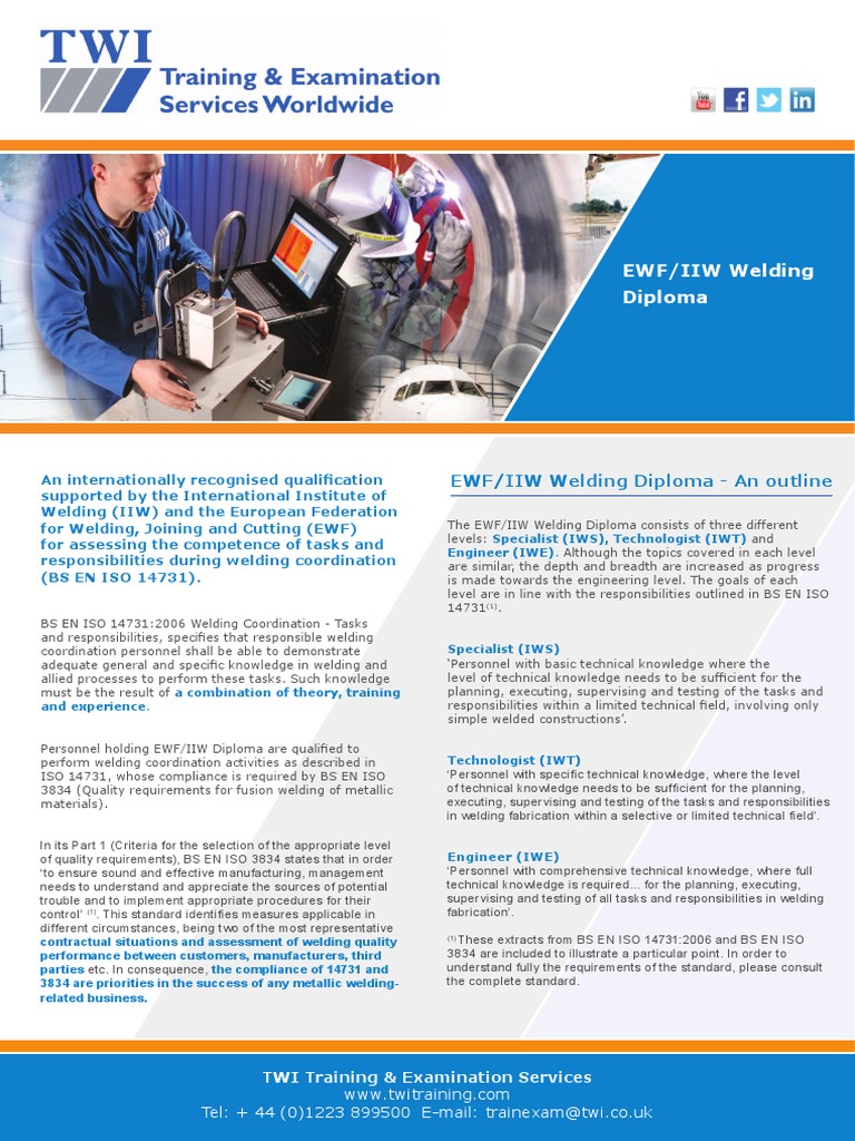 EWF/IIW Welding Diploma Overview | PDF | Welding | Construction