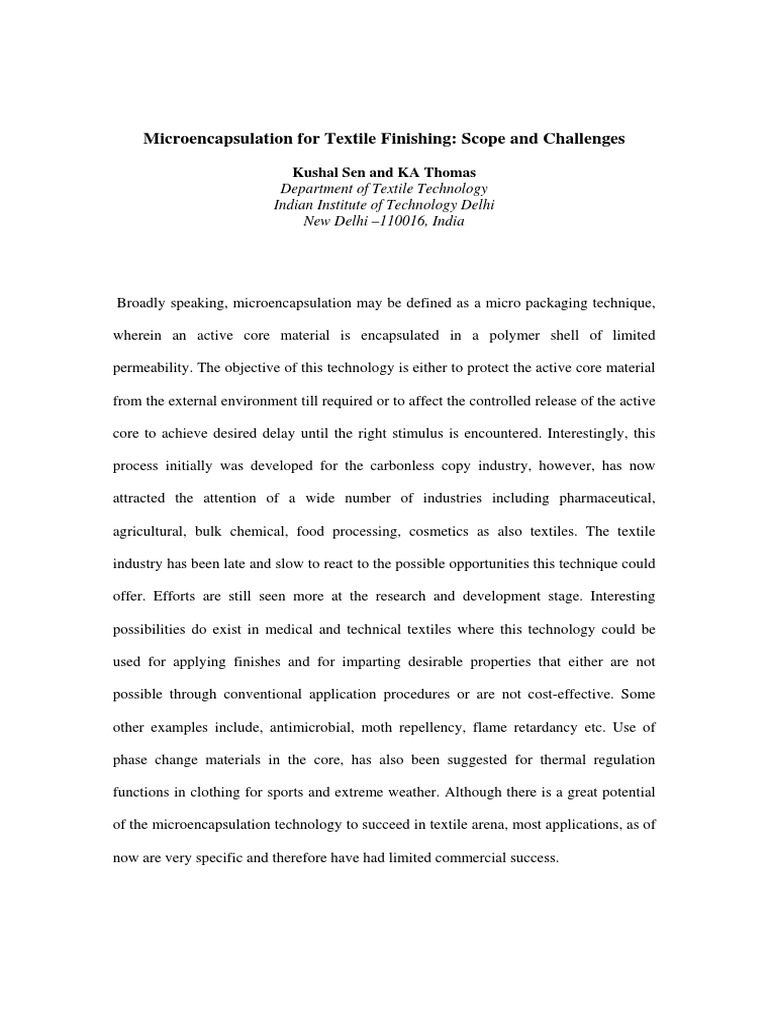 Microencapsulation in Textile Finishing | PDF | Applied And ...