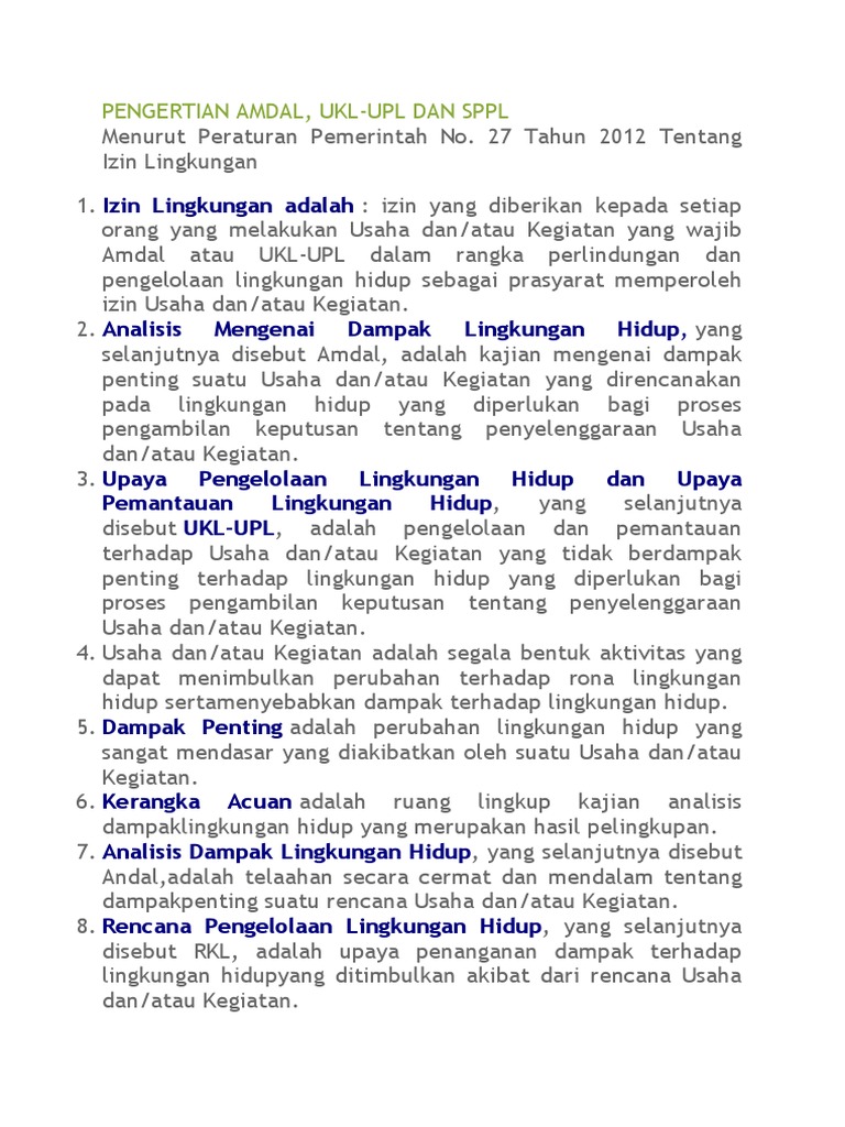 Pengertian Amdal Ukl Upl SPPL | PDF