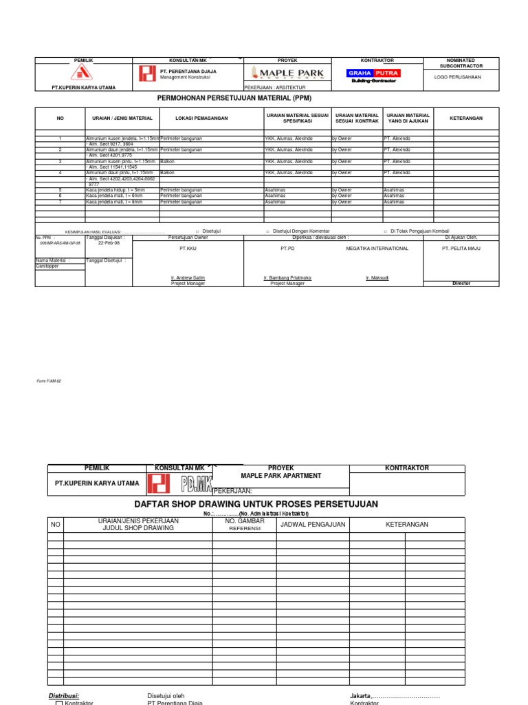 07.form Persetujuan Material Arsitek Almunium Jendela Pintu | PDF