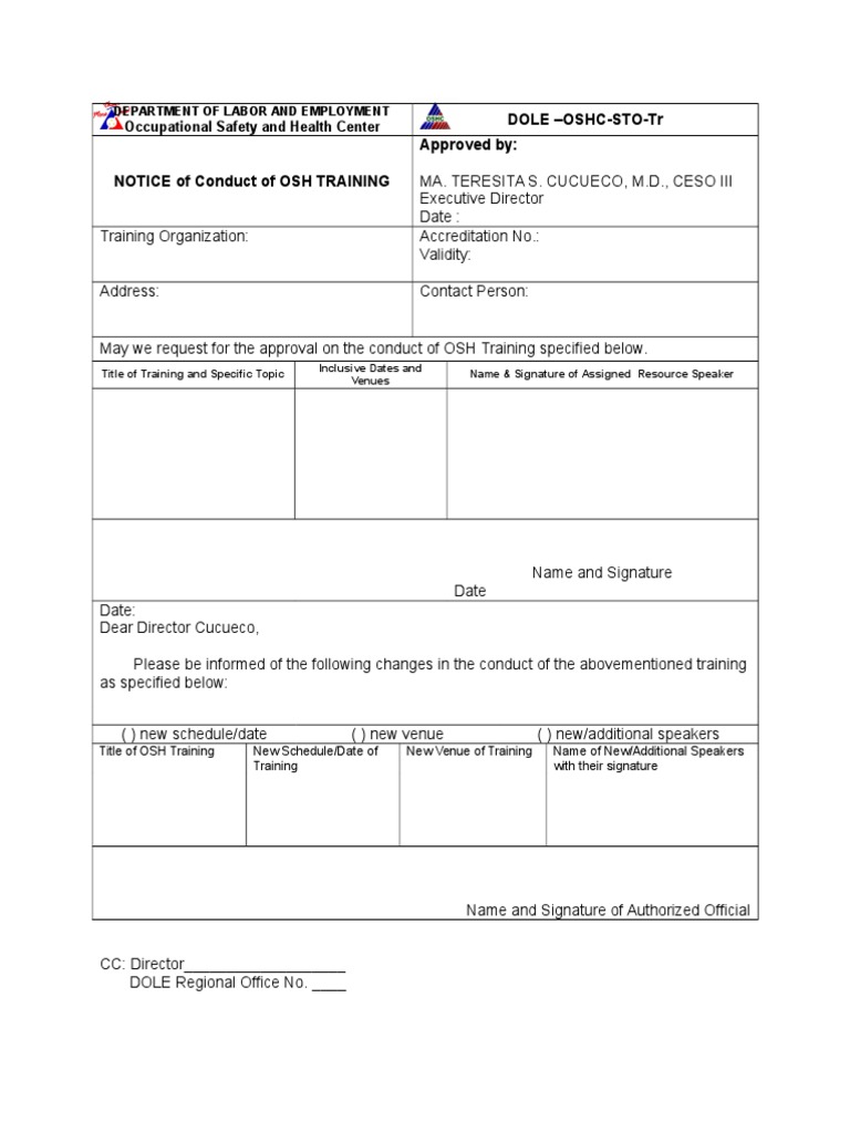 Notice of Training Form | PDF