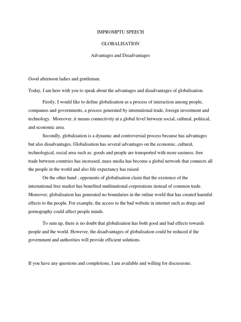 Impromptu Speech Examples