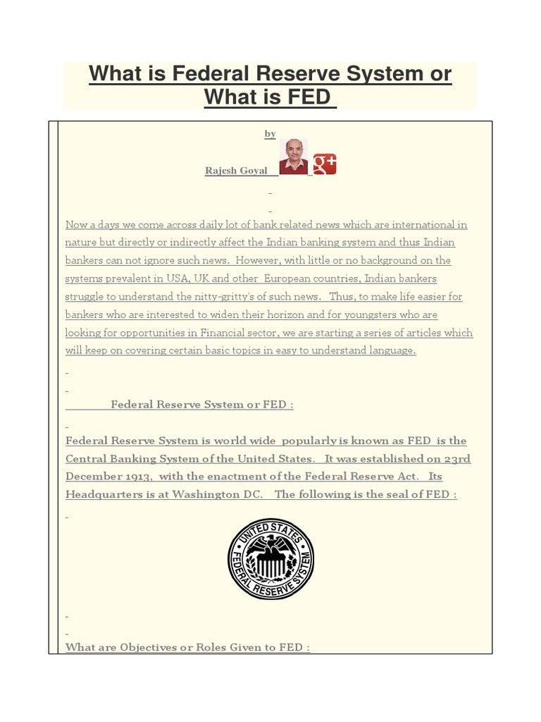 What Is Federal Reserve System or What Is FED | PDF | Federal Open ...