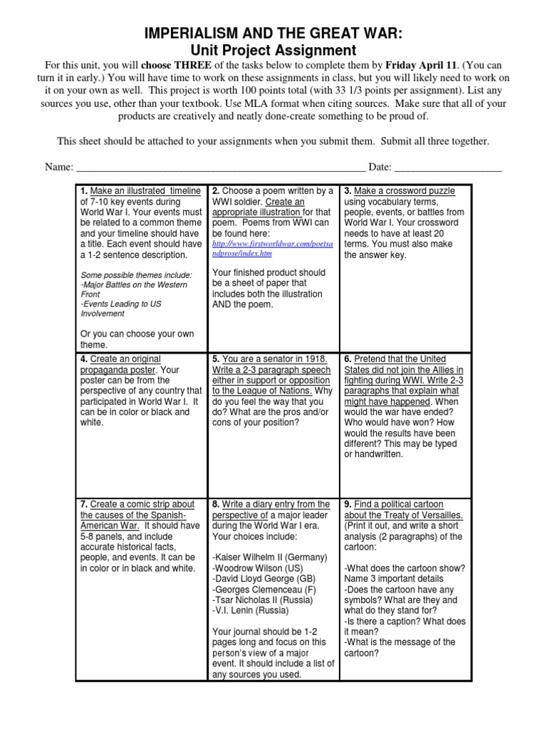 WWI Imperialism Project Guidelines | PDF | World War I | Unrest