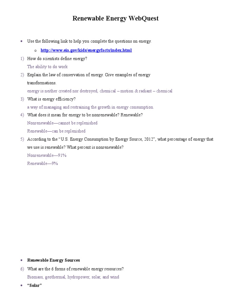Renewable Energy Webquest | PDF | Renewable Energy | Solar Energy