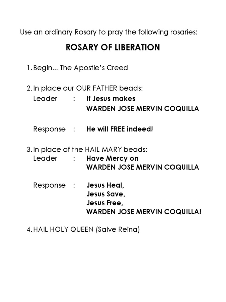 Rosary Of Liberation Use An Ordinary Rosary To Pray The Following