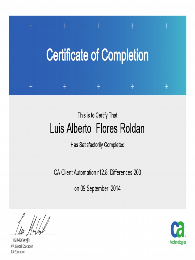 CA Client Automation r12.8 Completion Cert | PDF | Business ...