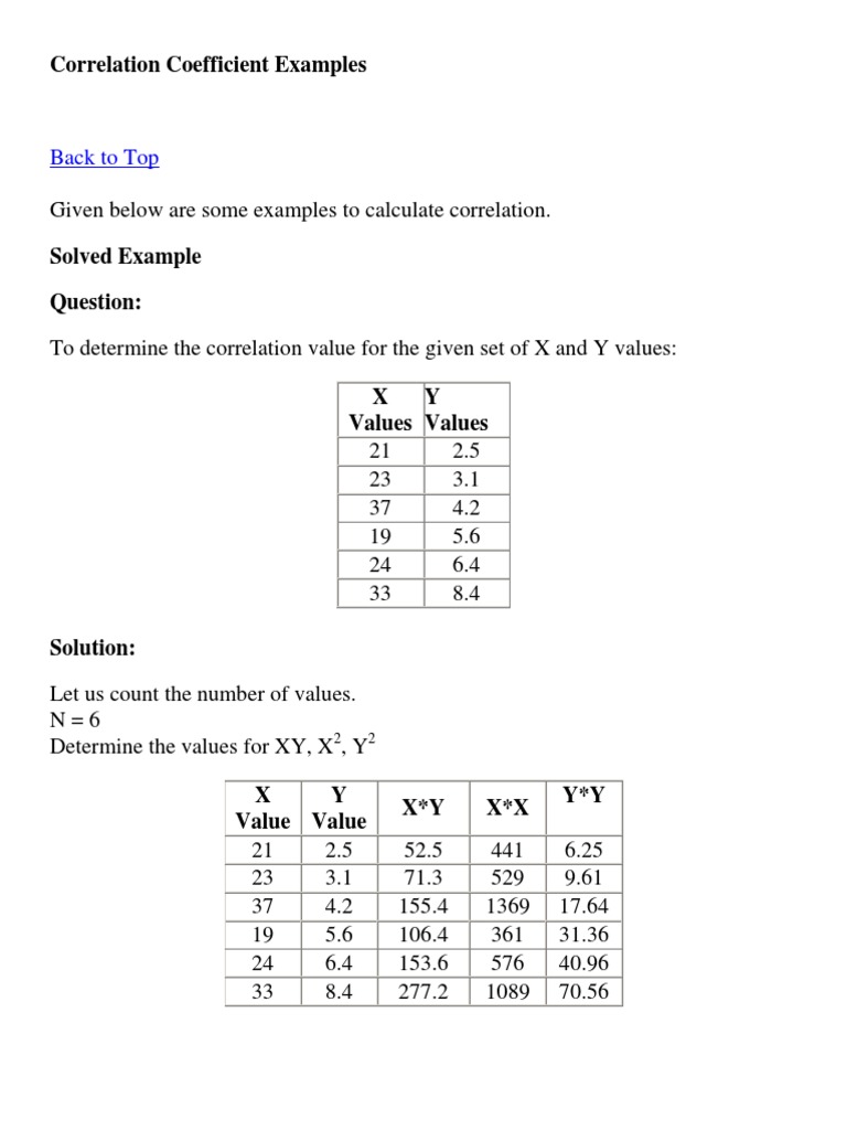 Correlation Coefficient Examples | PDF | Correlation And Dependence | Mean