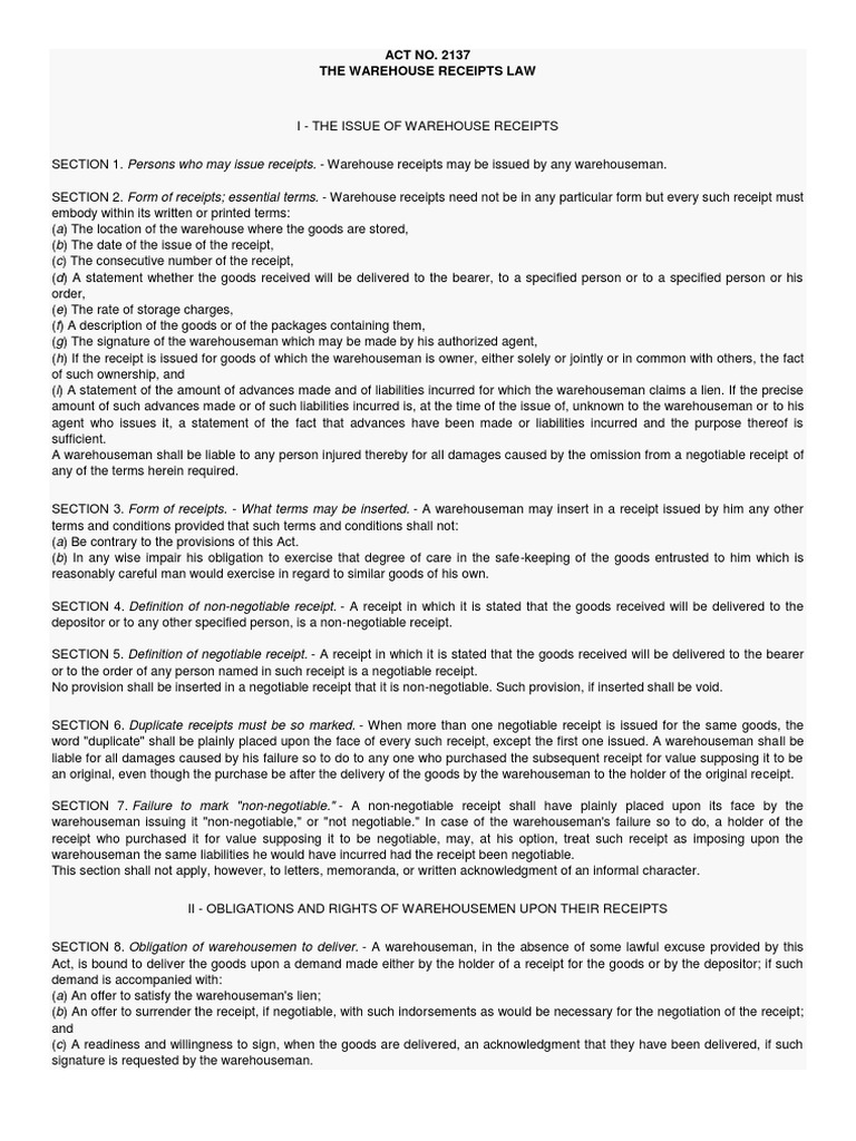 Warehouse and Trust Receipt Law | Lien | Security Interest